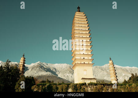Dali Old Town with pagoda and snow capped Cangshan in Yunnan, China ...
