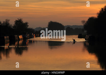 Canoeist at sunset, Gloucester and Sharpness Canal from Patch Bridge ...