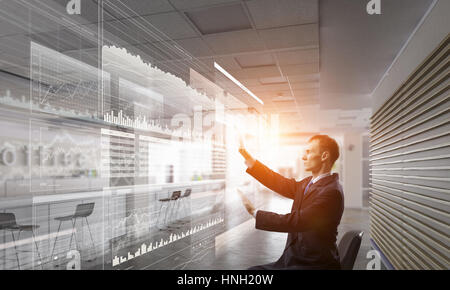 Businessman working with 3D render of sales or percentage icons Stock ...