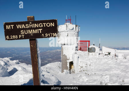 A sign on the summit of Mt. Washington, White Mountain National Forest ...