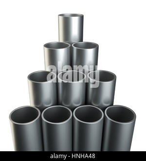 3d rendering of Metal tubes stack with reflection Stock Photo - Alamy