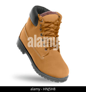Brown boot. Angle view. Isolated on white background Stock Photo - Alamy