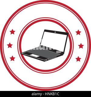 colorful circular border with laptop computer with arrow vector ...