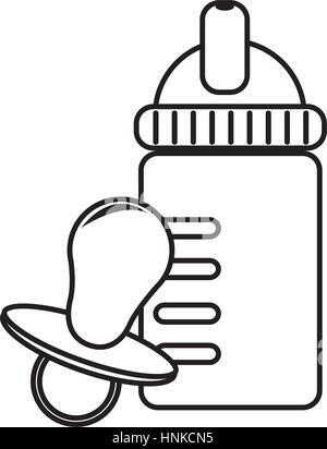 Plastic milk bottle with pacifier monochrome flat vector object Stock ...