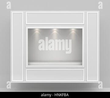 Showcase gallery with light bulbs Stock Photo - Alamy