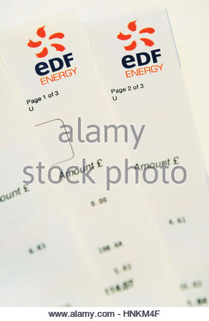 An EDF Energy bill for electricity and gas pinned to a noticeboard ...