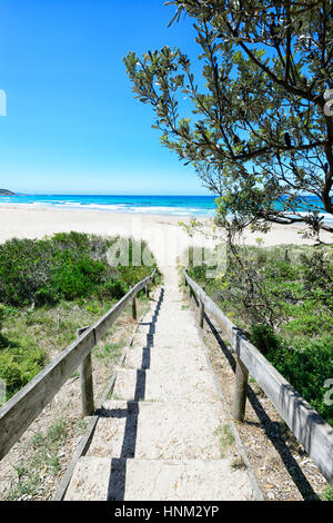 The deserted sandy beach of Manyana, South Coast, New South Wales ...