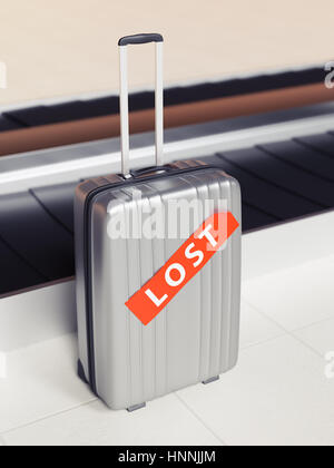 Suitcase with lost sticker on an airport baggage conveyor or baggage ...
