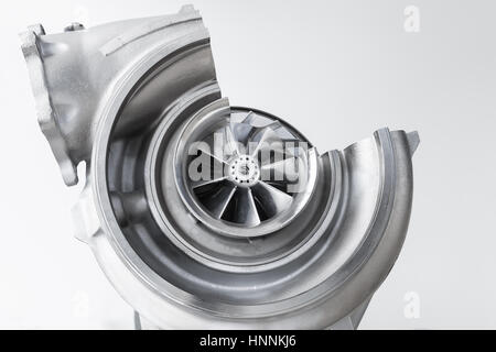 Turbocharger structure scheme with cross section,toned photo with ...