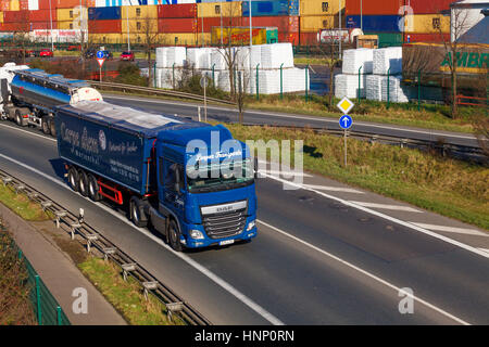 DUSSELDORF ,GERMANY - FEBRUAR 16: transport truck on the highway on ...