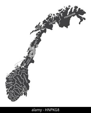 Vector regional map of Norway with counties and territories, and ...