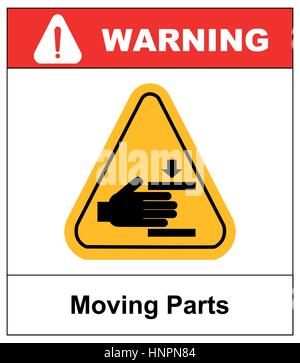Set of danger Moving Parts signs in yellow triangle with man between ...