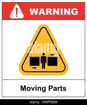 Set of danger Moving Parts signs in yellow triangle with man between ...