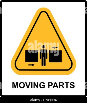 Set of danger Moving Parts signs in yellow triangle with man between ...