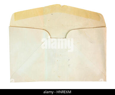 Isolated yellowed letter envelope showing open flap on back. Horizontal ...