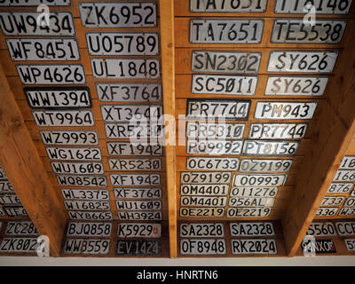 Car number plates on the ceiling of The Makarora Country Cafe in New ...