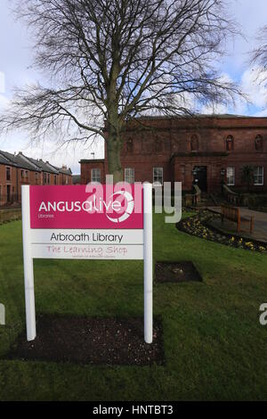 exterior of Arbroath Library Angus Scotland in winter December 2010 ...