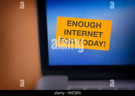No More Internet For You Today. Yellow paper note on laptop screen with ...