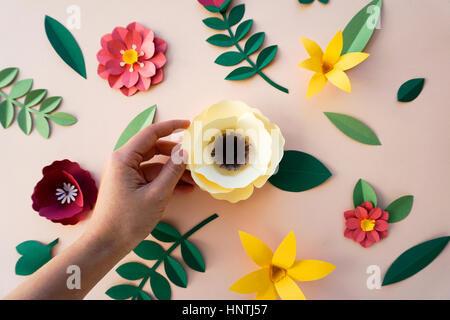 Flowers Handmade Papercraft Art Holding Hand Stock Photo - Alamy