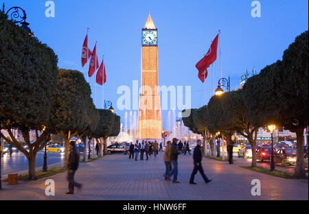 Tunisia: City of Tunis. Obelisk-Clock, in Habib Bourguiba Avenue Stock ...