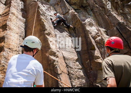 Man climbing, Hells Gate National Park in Kenya Stock Photo - Alamy
