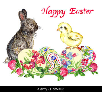 Happy Easter Greeting Card With Flowers, Hearts Stock Photo - Alamy