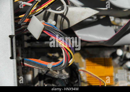View of flat cables and connectors of an old computer Stock Photo - Alamy