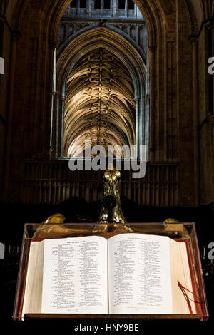 Bible and lectern in an Anglican church with Easter bookmark Stock ...