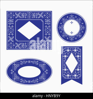 Blue labels with flower patterns Stock Photo - Alamy