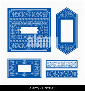 Blue labels with flower patterns Stock Photo - Alamy