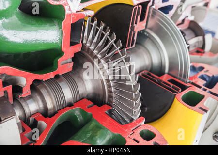 Turbocharger structure scheme with cross section,toned photo with ...