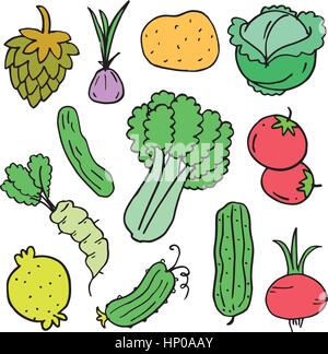 Vegetable cartoon vector doodles seamless pattern. Nature food elements ...