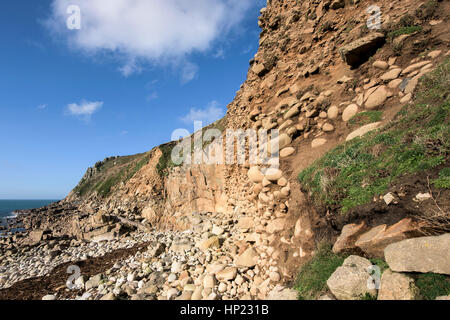 geology geological raised beach Porth Nanven Cornwall England UK SSSI ...