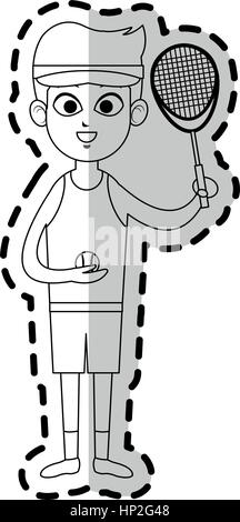 boy with tennis sport equipment over white background. colorful design ...