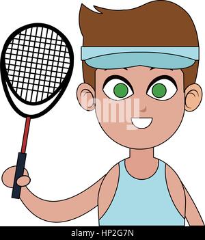 boy with tennis sport equipment over white background. vector ...