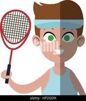 boy with tennis sport equipment over white background. colorful design ...