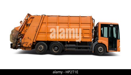 Garbage truck side view isolated on white Stock Photo - Alamy