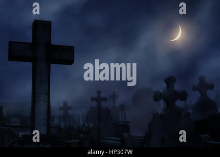 Spooky cemetery at night Stock Photo - Alamy
