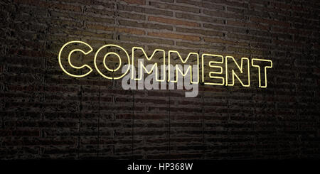 COMMENT - Glowing Neon Sign on stonework wall - 3D rendered royalty ...