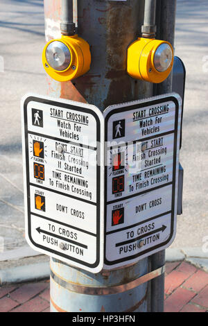 Crosswalk pedestrian sign and buttons on a pole on Penn Avenue in ...