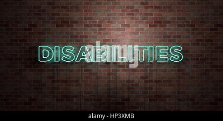 DISABILITIES - Glowing Neon Sign on stonework wall - 3D rendered ...