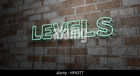 Levels neon sign - Glowing Neon Sign on brickwall wall - 3D rendered ...