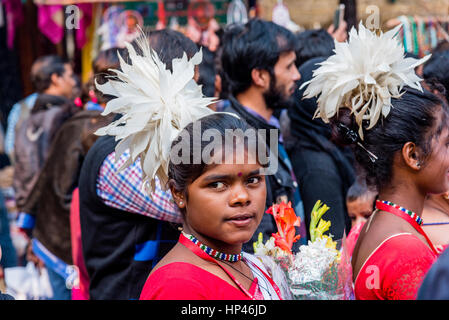 Tribals from the state of Jharkhand performing tribal dance at an event ...