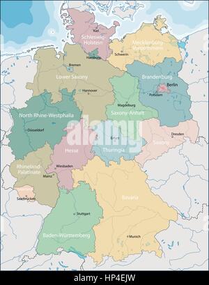 Administrative map of the Federal Republic of Germany in English Stock ...