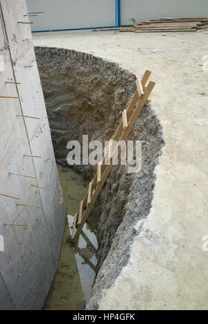 Reinforced concrete shaft under construction for access to drainage ...