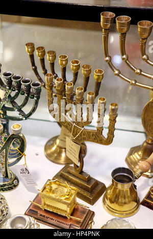 Israel, Jerusalem, Old City, Replica of the Golden temple Menorah Stock ...