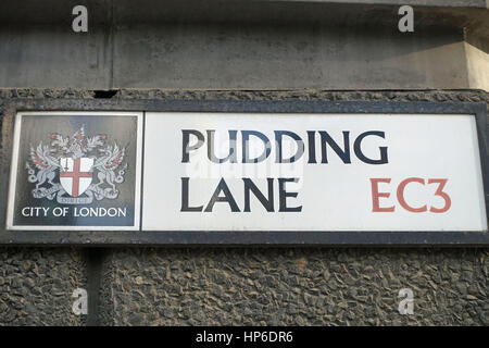 Pudding Lane sign in the City of London. It was in Thomas Farriner's ...