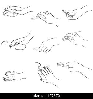 Hand drawing sketch man hands showing different gestures vector set. Sketch drawing hand gesture ...