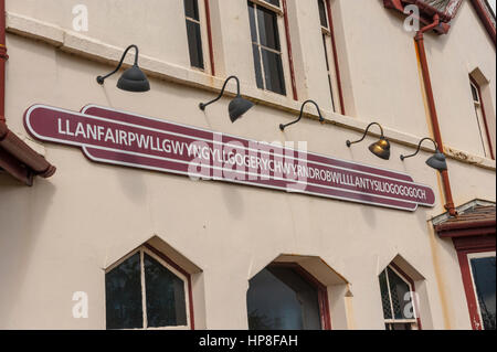 The station platform sign of the longest place name in the world which ...