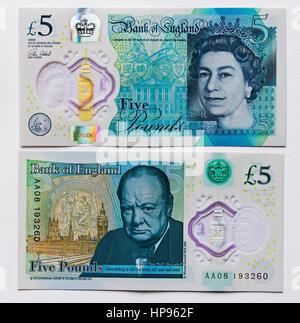 The front and back of a modern English five pound note featuring Stock ...